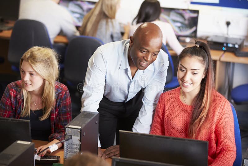 College Students at Computers in Technology Class Stock Image - Image ...
