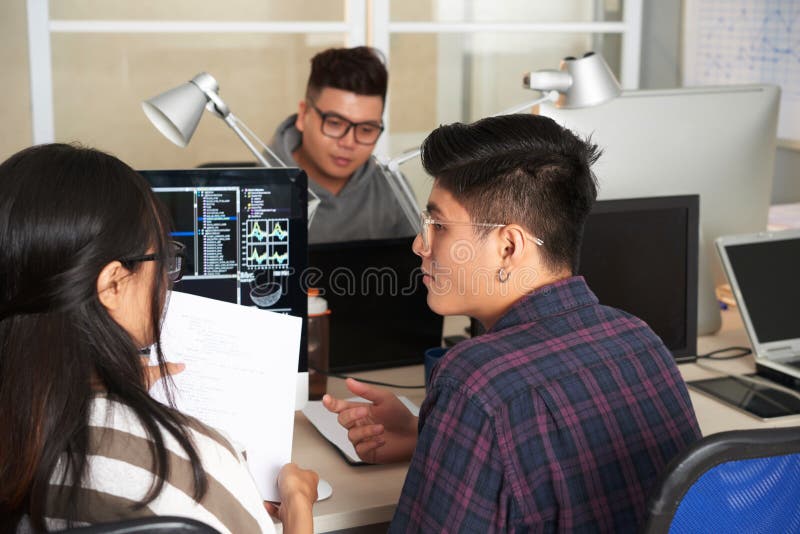 College Students Discussing Programming Code Stock Image - Image of ...