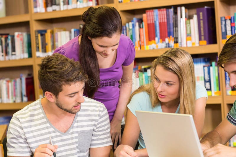 College Students Doing Homework in Library Stock Photo - Image of front ...