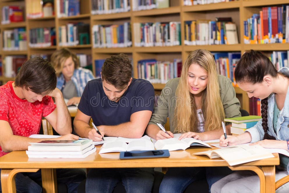 College Students Doing Homework in Library Stock Image - Image of ...