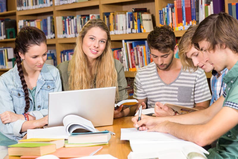College Students Doing Homework in Library Stock Image - Image of ...
