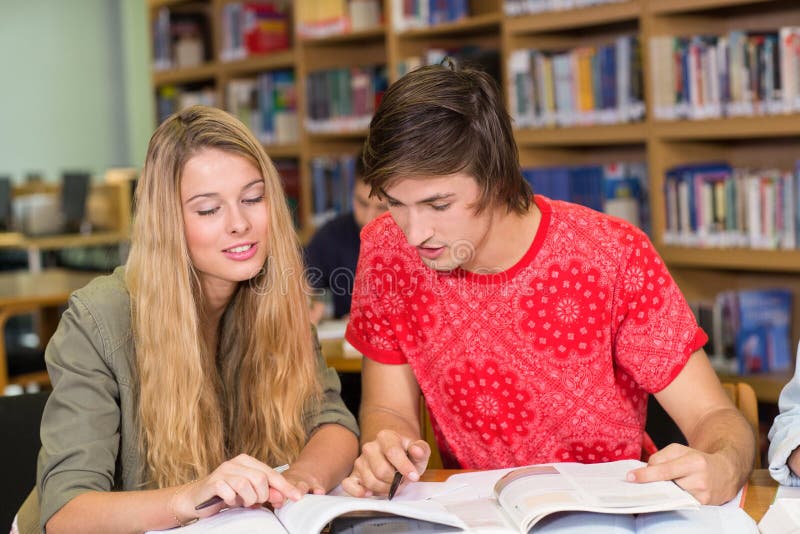 College Students Doing Homework in Library Stock Image - Image of ...