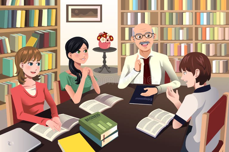 College Students Having a Discussion with Their Professor Stock Vector ...