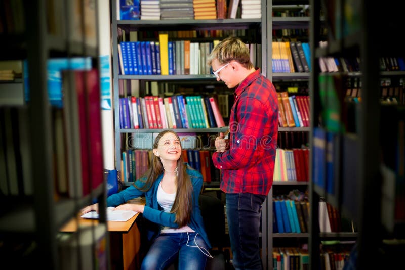 College Students in Library Stock Image - Image of education, girl ...