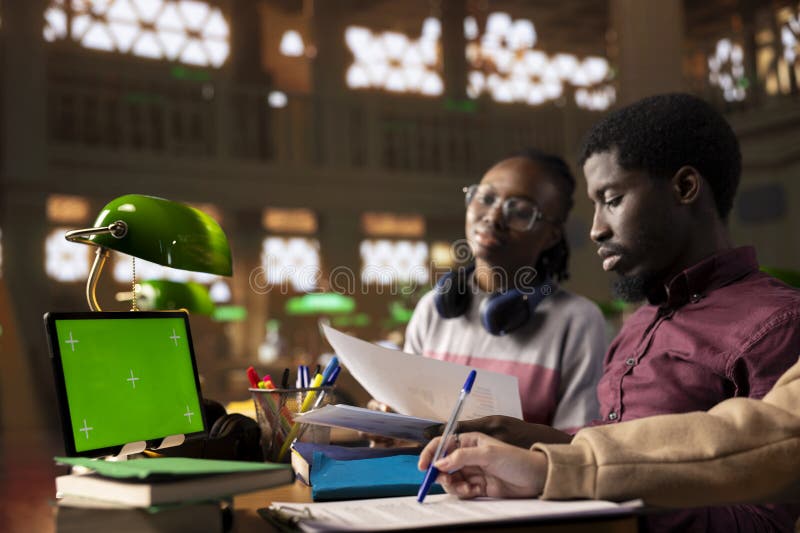 College Students Look at Isolated Chroma Key Screen at the Campus ...