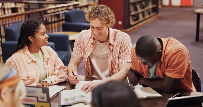 College, Students and Research with People in Library for Group Project ...
