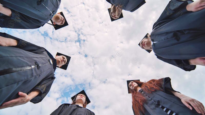 College Students Stand in a Circle Wearing Black Robes. Stock Image ...