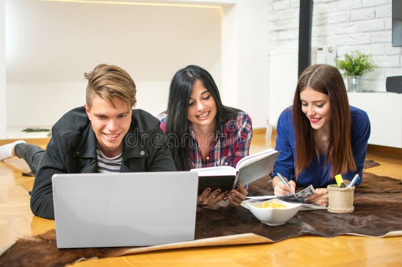 College Students Studying Together at Home. Stock Photo - Image of ...