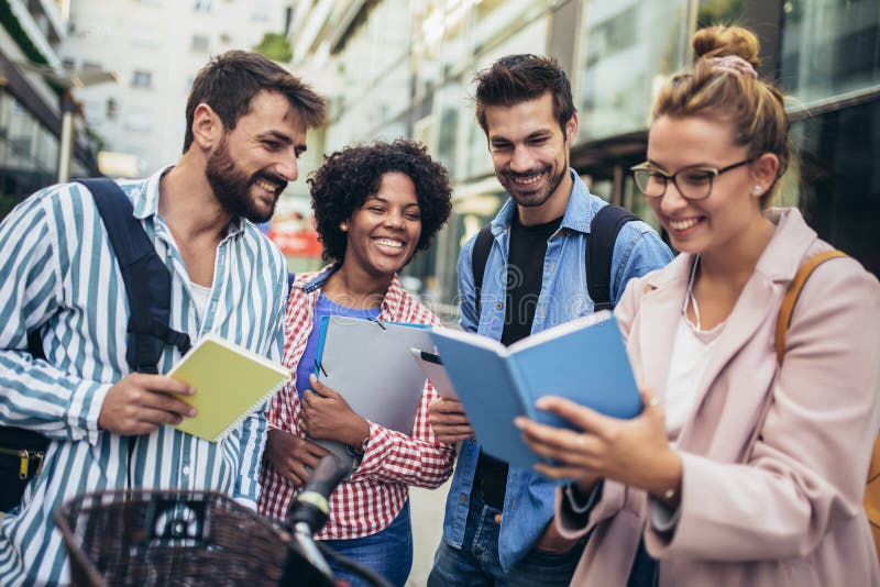 Students Studying on University Campus Outdoor Stock Image - Image of ...