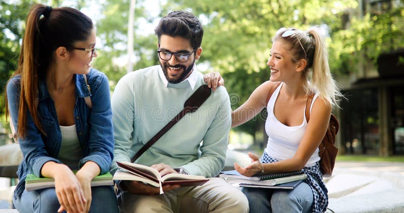 College Students Studying on University Campus Outdoor Stock Photo ...