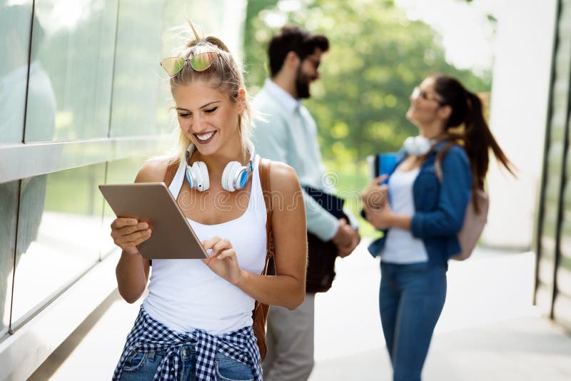 College Students Studying on University Campus Outdoor Stock Photo ...