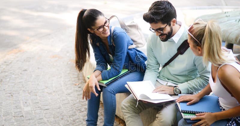 College Students Studying on University Campus Outdoor Stock Photo ...