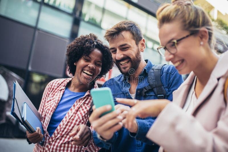 Students Studying on University Campus Outdoor, Using Digital Tablet ...