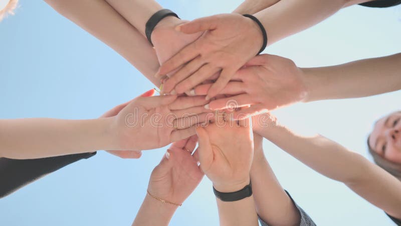 College Students Teamwork Stacking Hand Concept. Stock Video - Video of ...