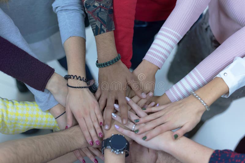 College Students Teamwork Stacking Hand Concept. Close Up of Young ...