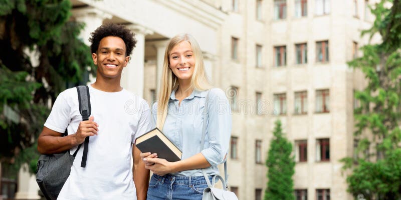 College Students. Teens Posing To Camera in Campus Stock Image - Image ...