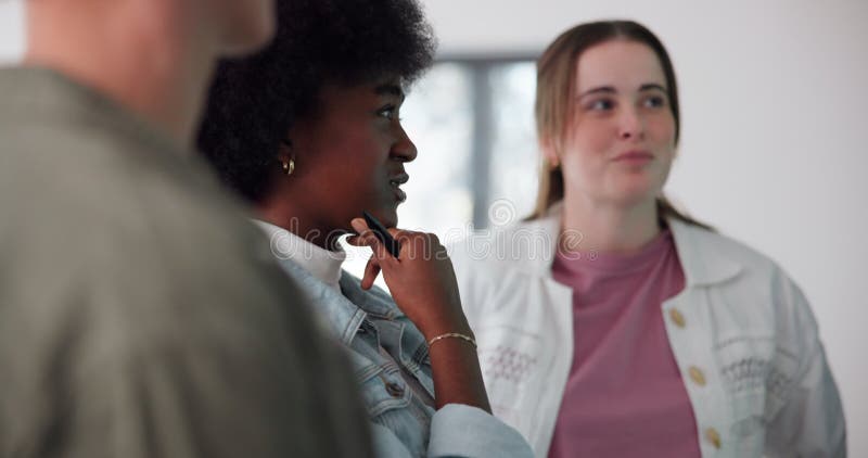 College, Students or Thinking in Class with Board for Studying, Help ...