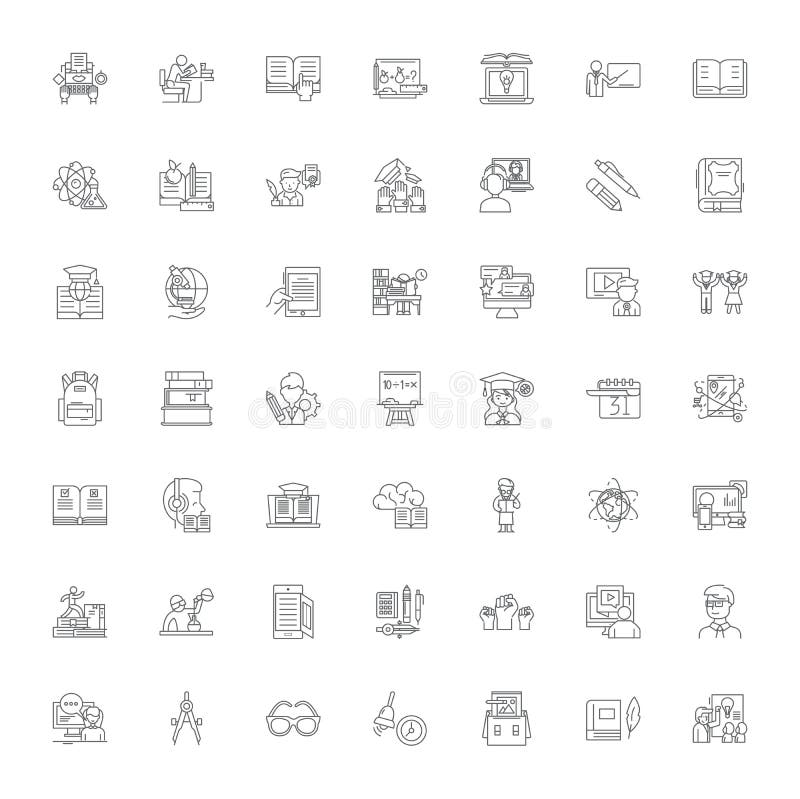 College Study Linear Icons, Signs, Symbols Vector Line Illustration Set ...