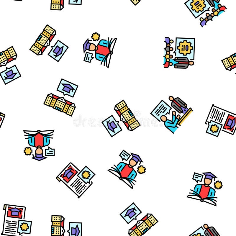 College Teacher Student Class Seamless Pattern Vector Stock ...