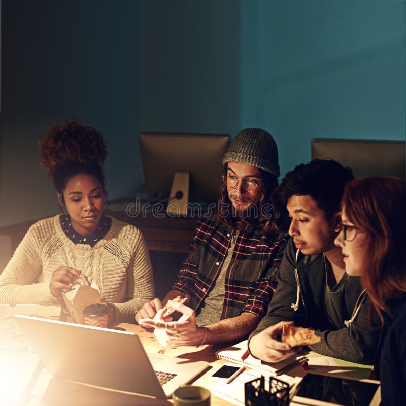 College Teamwork, Laptop and Night Students Working on Web Search for ...