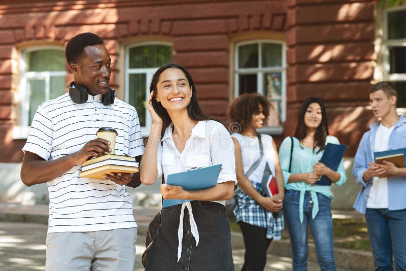 College Time. Happy Students Resting during Break in Campus Stock Image ...