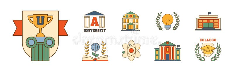 College and University Emblem and Badge Vector Set Stock Vector ...