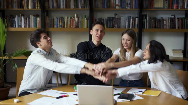 College University Students Group Study Together Prepare Project Make ...