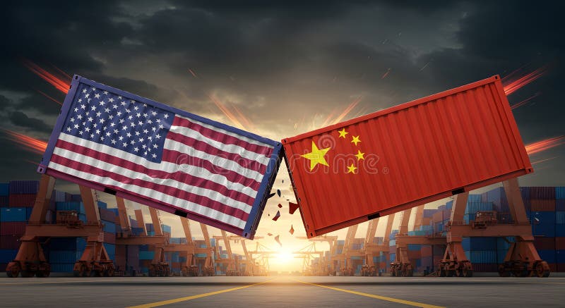 Colliding Cargo Containers at Port Illustrating Conflict Stock ...