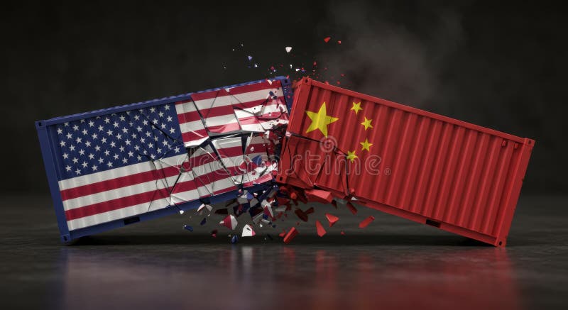 Colliding Containers: US and China Trade War, Dramatic Shattered Image ...