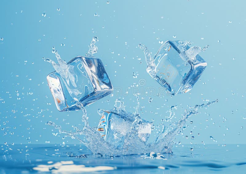 Colliding Ice Cubes, Blue Background Ice Collision a Burst of Energy ...