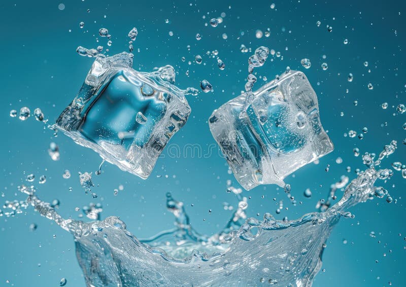 Colliding Ice Cubes, Blue Background Ice Collision a Burst of Energy ...