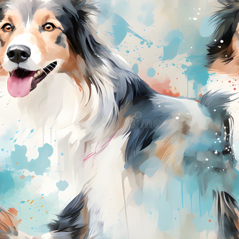 Collie Watercolor Dog Pattern. AI Generated Stock Illustration ...