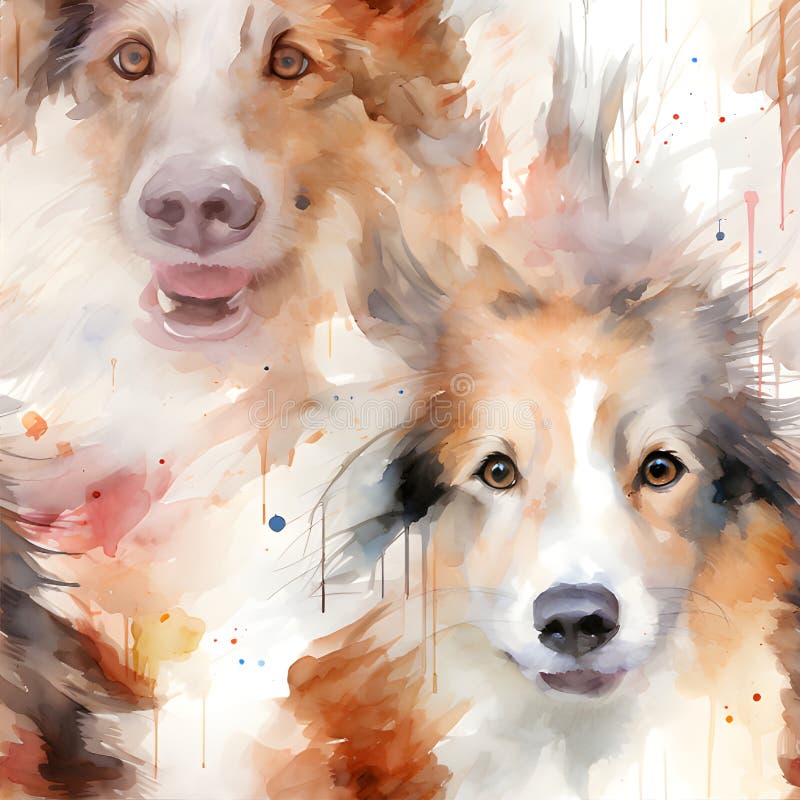 Collie Watercolor Dog Pattern. AI Generated Stock Illustration ...