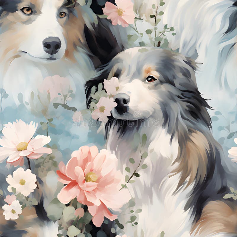 Collie Watercolor Dog Pattern. AI Generated Stock Illustration ...