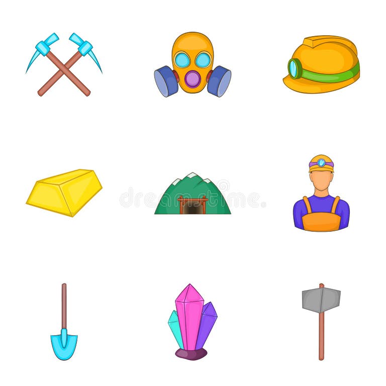 Colliery Icons Set, Cartoon Style Stock Vector - Illustration of ...