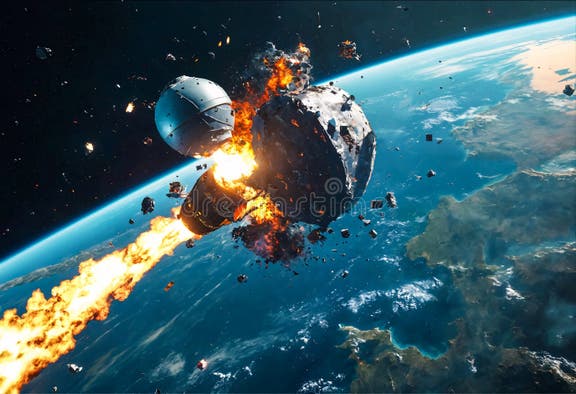 Collision and Collapsing of Satellites in Earth Orbit Stock ...