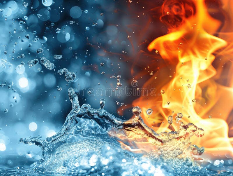 Collision of Elements: a Dance of Water and Fire Stock Illustration ...