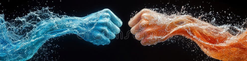 Collision of Elements a Dramatic Visualization of Ice and Fire Fists ...