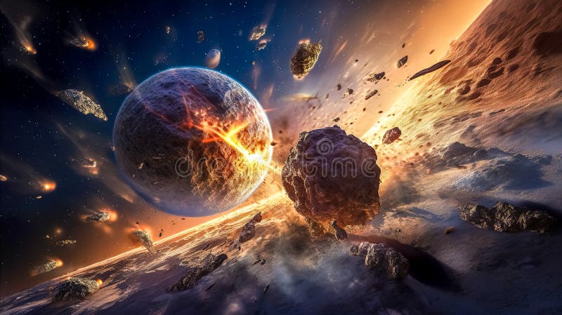 Collision and Explosion of Planets in Space, Black Hole Stock Photo ...