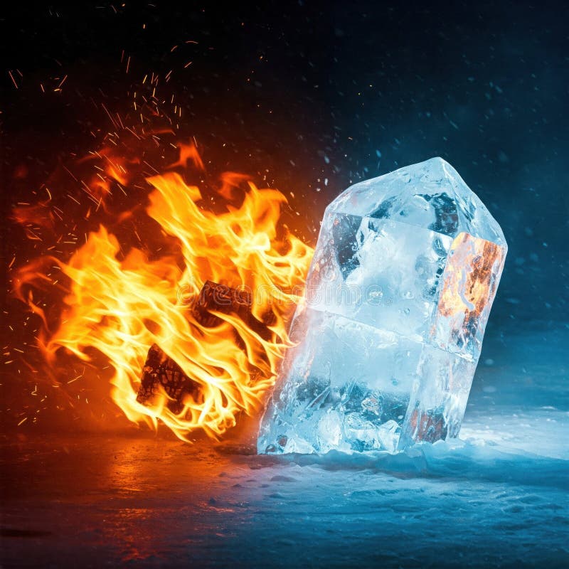 Collision of Fire and Ice on a Frosty Surface. Stock Photo - Image of ...