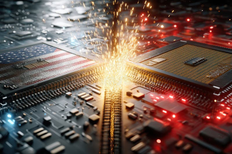 Collision of Giant Computer Chips Representing USA and China Amid ...