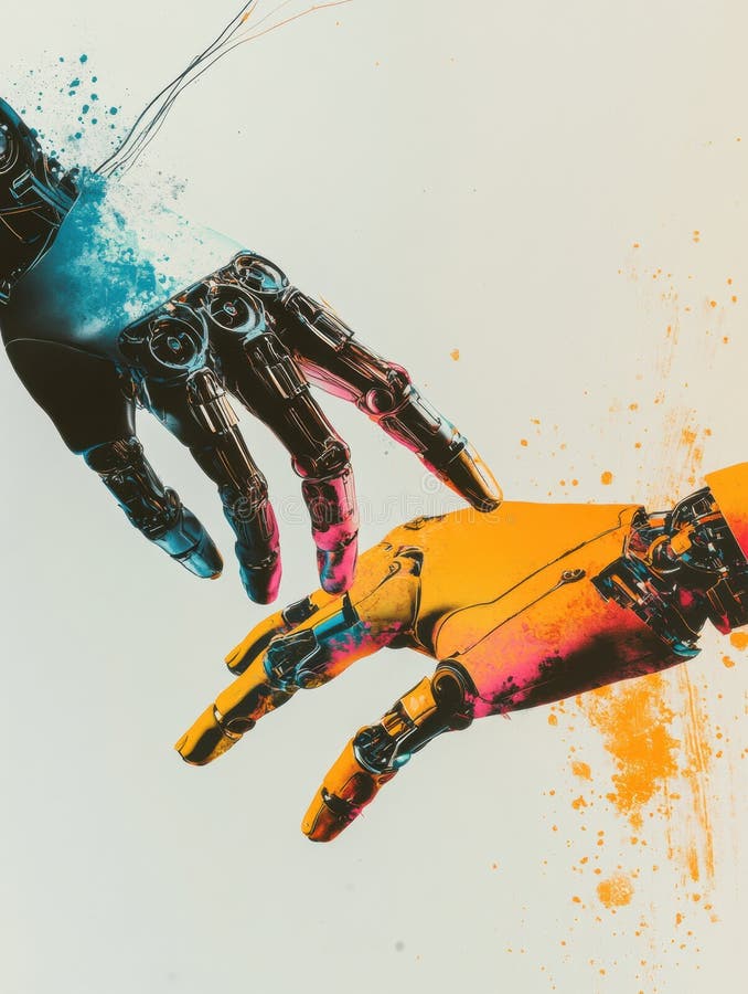 Collision of Human and Robot Hands Symbolizes the Ongoing Competition ...