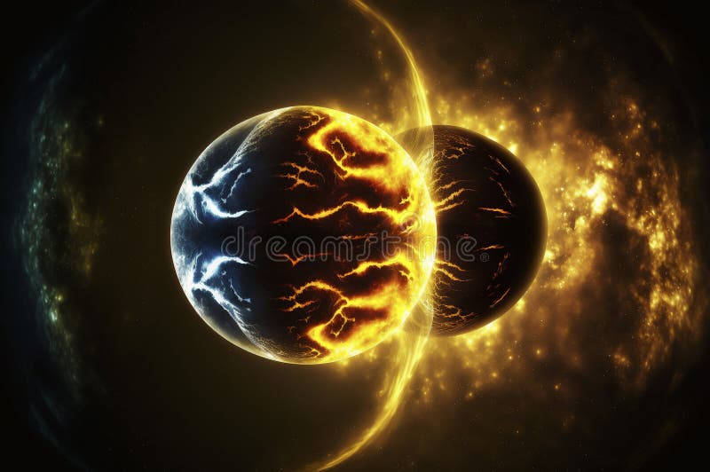 Collision of Planets in Space. Explosion and Flash. Created with ...