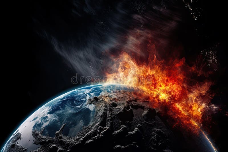 Collision of Planets in Space. Global Catastrophe on Earth, View from ...