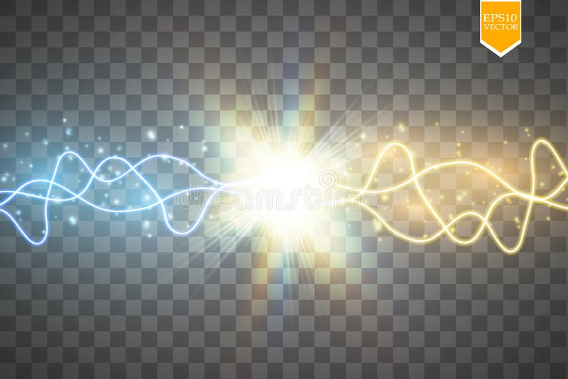 Collision of Two Forces with Gold and Blue Light. Vector Illustration ...