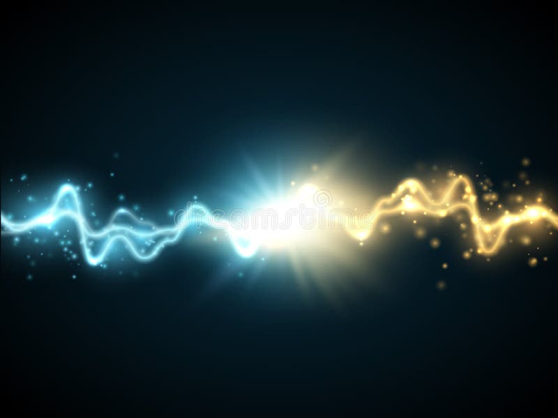 Collision of Two Forces with Gold and Blue Light. Vector Stock Vector ...