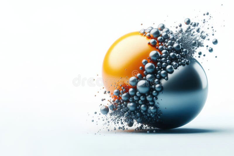 Collision of Two Spheres with Flying Particles. Space for Text. Stock ...