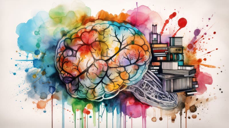 Collage with Books, Cogs, Light Bulb Brain. Learning, Education Concept ...