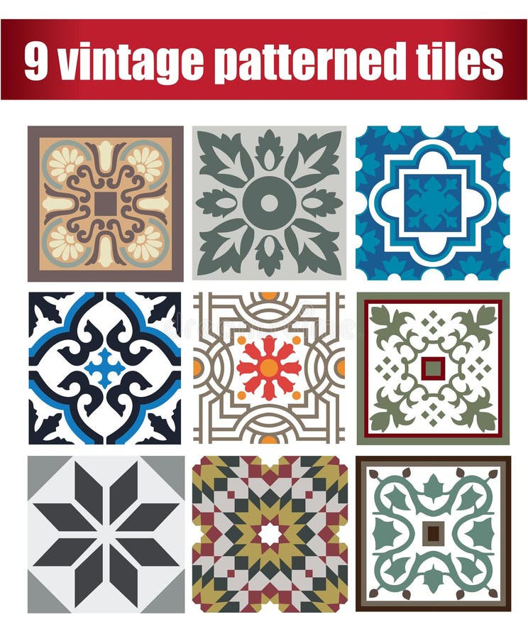 9 Collrction Patterned Vintage Tiles Stock Vector - Illustration of ...