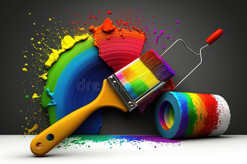 Colo Rainbow Roller Brush Paint Concept Tools Renovation Stock ...